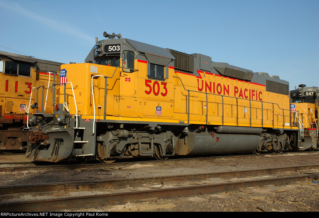 UP 503, EMD GP38-2, New Paint at the Bluffs Yard